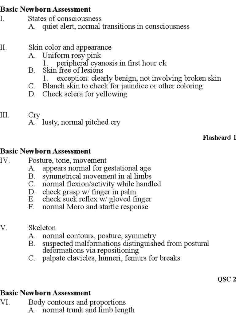Basic Newborn Assessment Flashcards | PDF | Infants | Human Anatomy