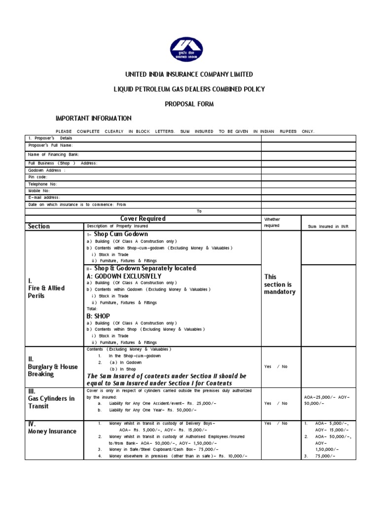 Liquid Petroleum Gas Proposal Form | PDF