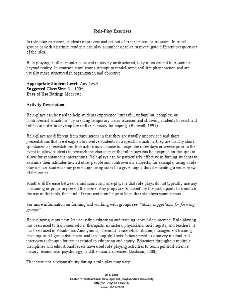 Role-Play Exercises | PDF | Role Playing | Simulation