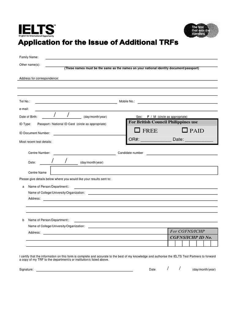 IELTS Test Results Request Form | PDF | Career & Growth