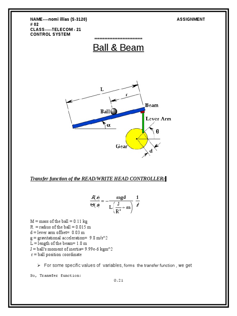 Control System Analysis: Ball & Beam | PDF