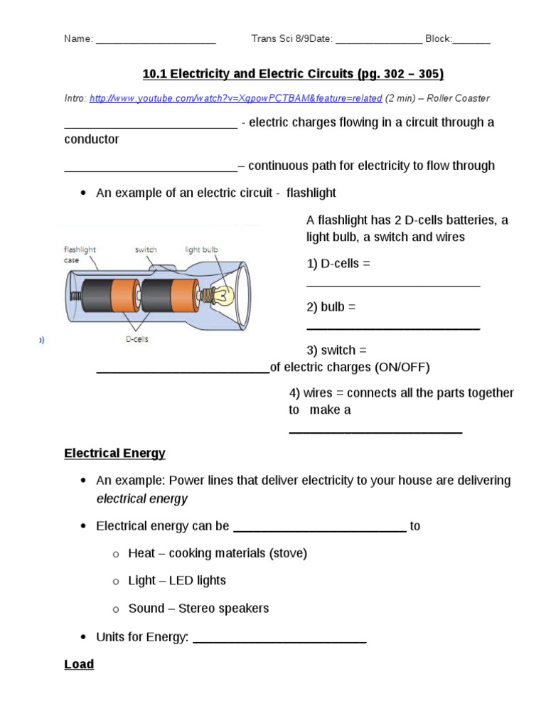 Electric Circuits Worksheet 2 Charge Flow Types Of Circuits | Parallel
