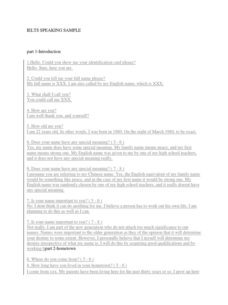 Ielts Speaking Sample | PDF | Housewife | Yellow