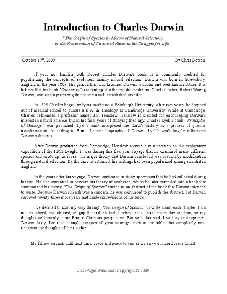 Introduction To Origins | PDF | Charles Darwin | On The Origin Of Species