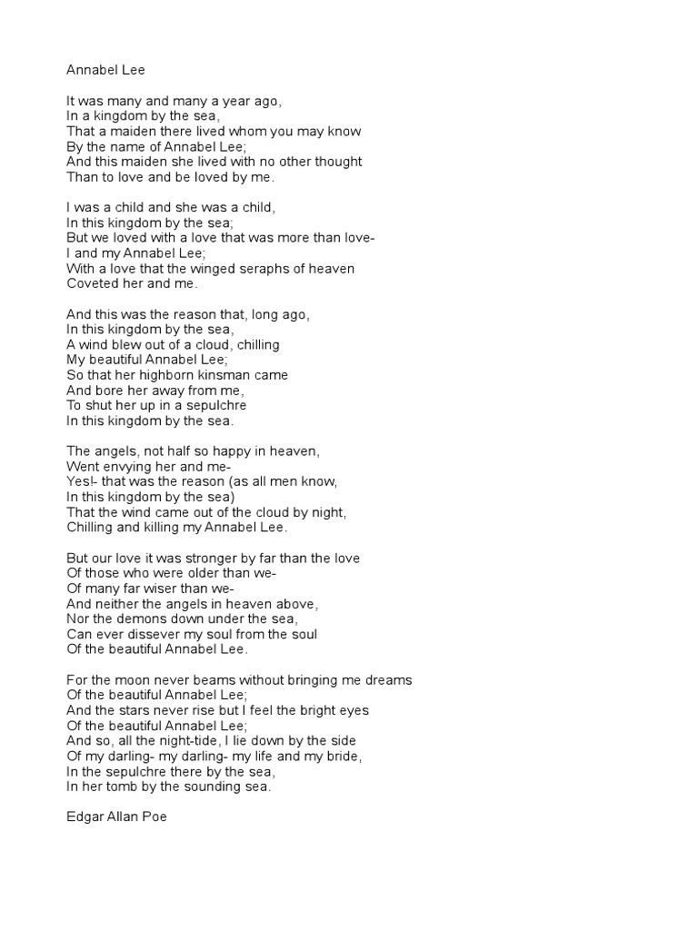 Annabel Lee Edgar Allan Poe | PDF | Poetry