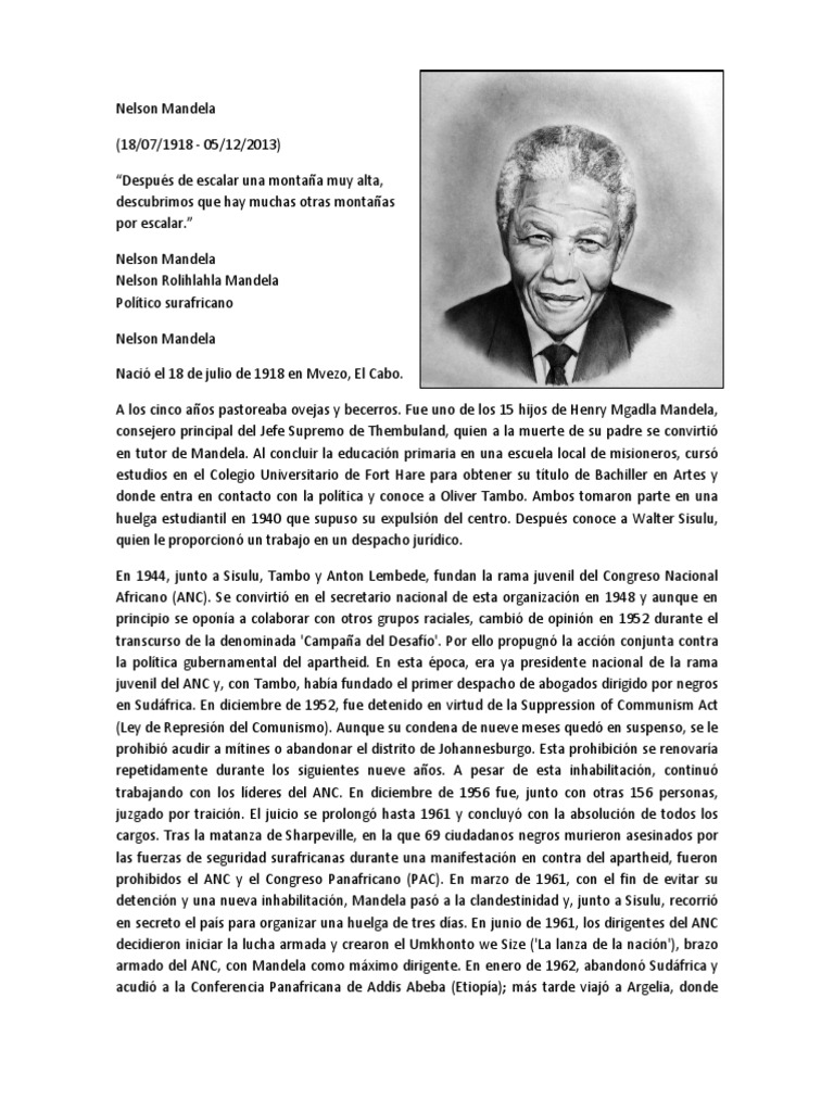 Nelson Mandela BIOGRAFIA | PDF | Nelson Mandela | Segregación racial