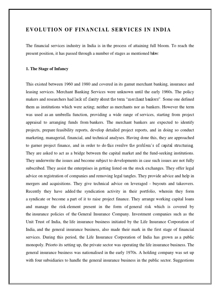 Evolution of Financial Services in India: 1. The Stage of Infancy | PDF ...