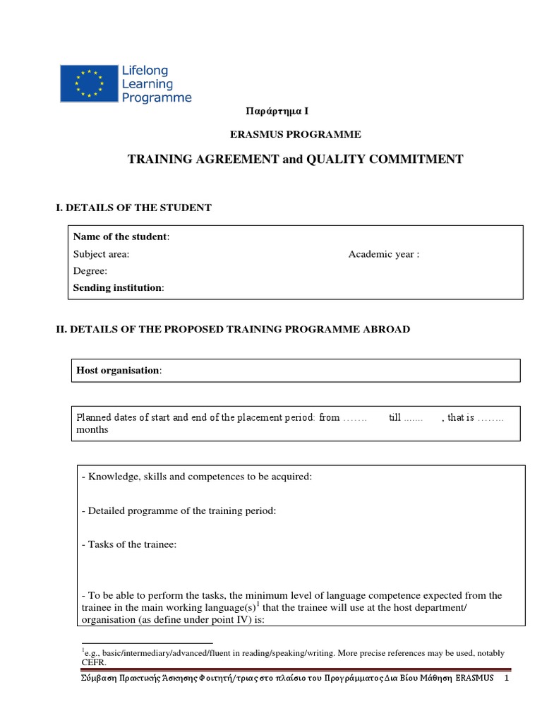 Erasmus Training Agreement and Quality Commitment | PDF | Insurance ...