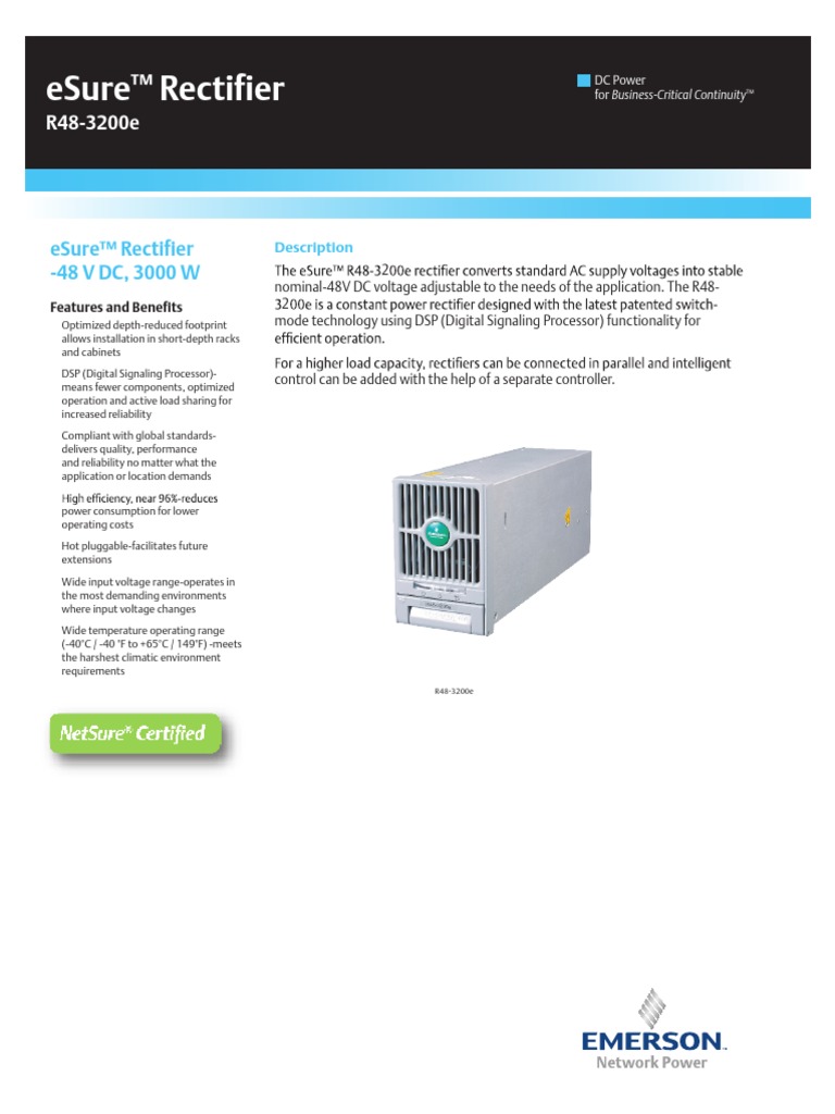 NetSure701 R48 3200e DataSheet | PDF | Rectifier | Digital Signal Processing