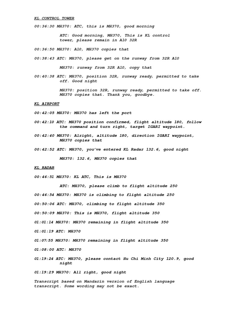 MH370 Flight Path to IGARI Waypoint | PDF