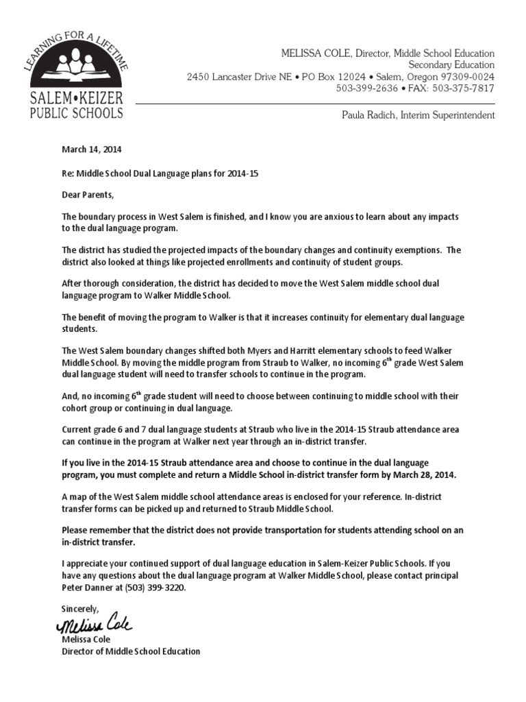SKSD Letter To Dual Language Families | PDF