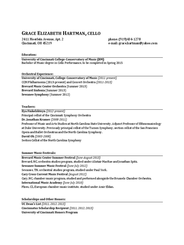 Cello Performance Profile: Grace Hartman | PDF | Art
