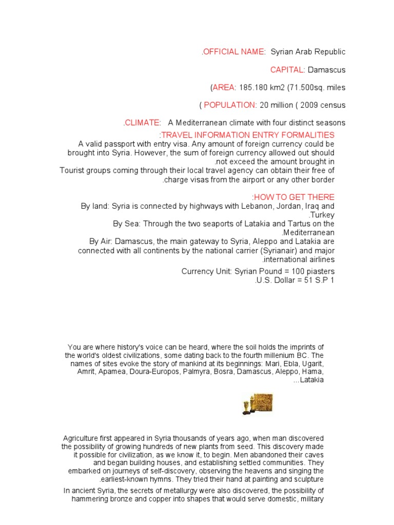 Travel Guide to Syria: History & Entry Tips | PDF | Syria | North Africa