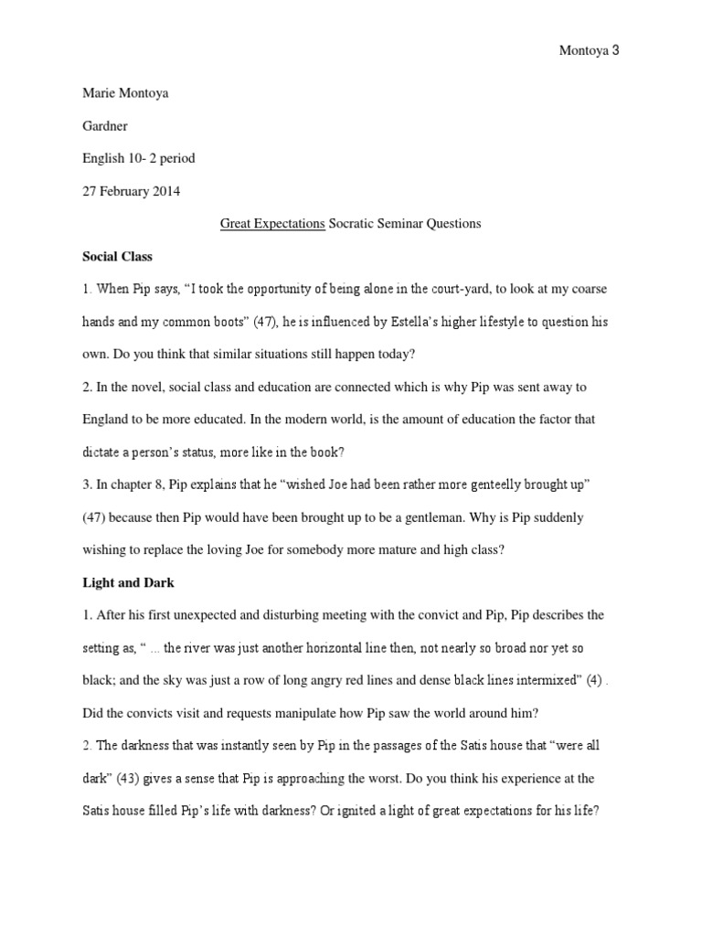 Gardner-Great Expectations Seminar Questions - 2 | PDF | Estella (Great ...