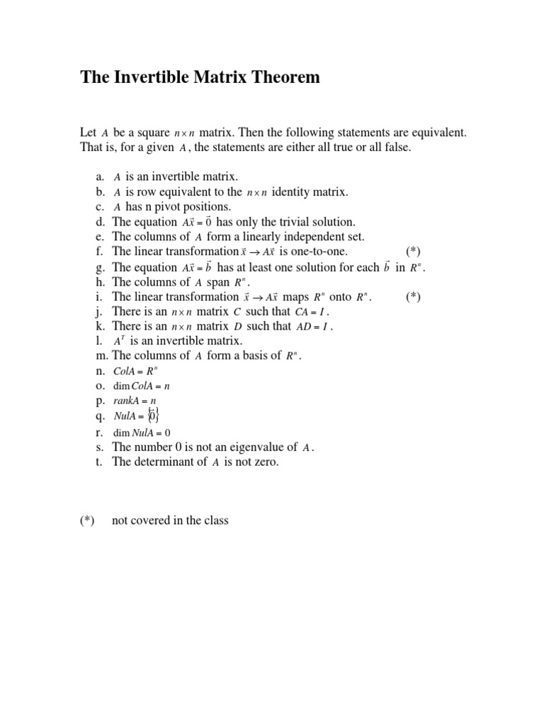Invertible Matrix Theorem | PDF | Matrix (Mathematics) | Determinant