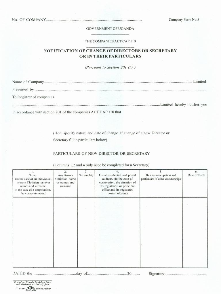 Notification of Change of Directors or Secretary or in Their ...