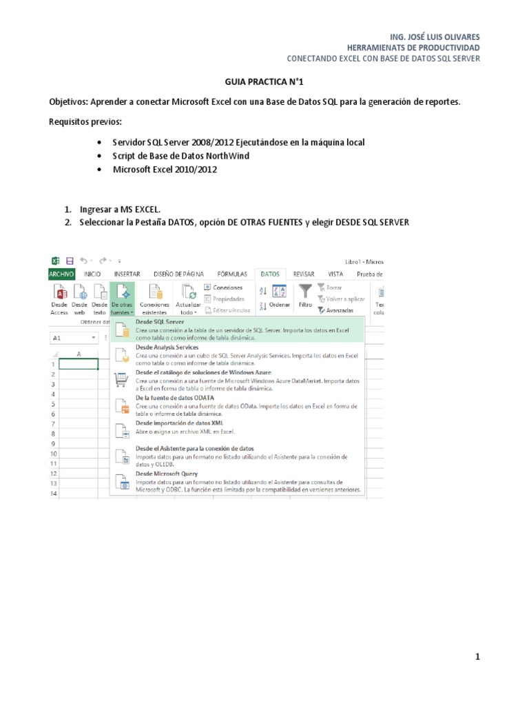 Conectar LIbro de Excel Con SQL Server | PDF