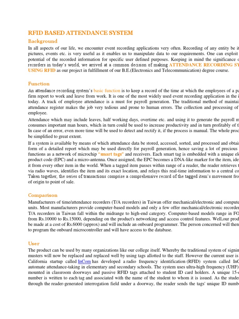 Rfid Based Attendance System | PDF | Radio Frequency Identification | Computing