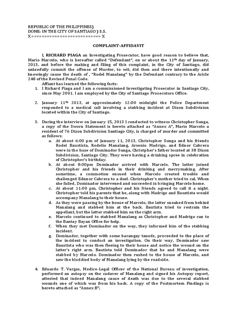 Complaint-Affidavit for Murder | Crimes | Crime & Justice