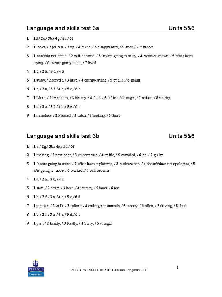 Language and Skills Test 3 Key | PDF | Language Arts & Discipline
