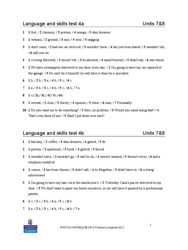 Language and Skills Test 4 Key | PDF