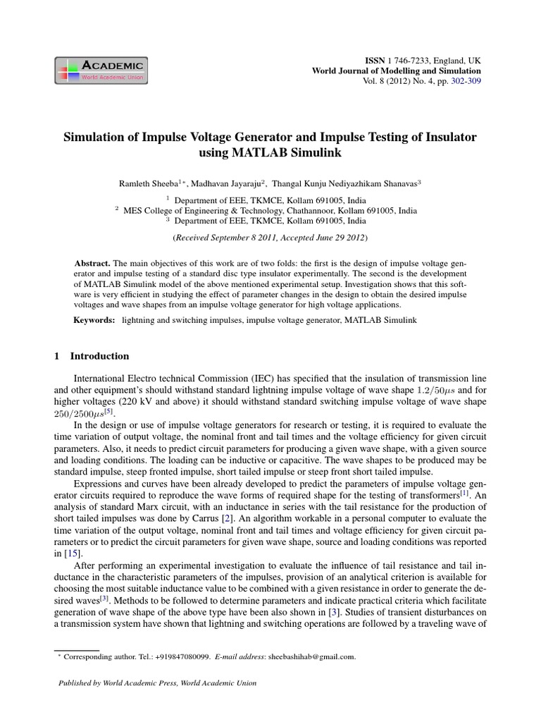 Simulation of Impulse Voltagemulink Generator and Impulse Testing of ...