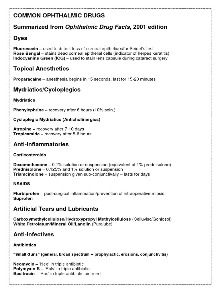 Common Ophthalmic Drugs | PDF | Drugs | Clinical Medicine