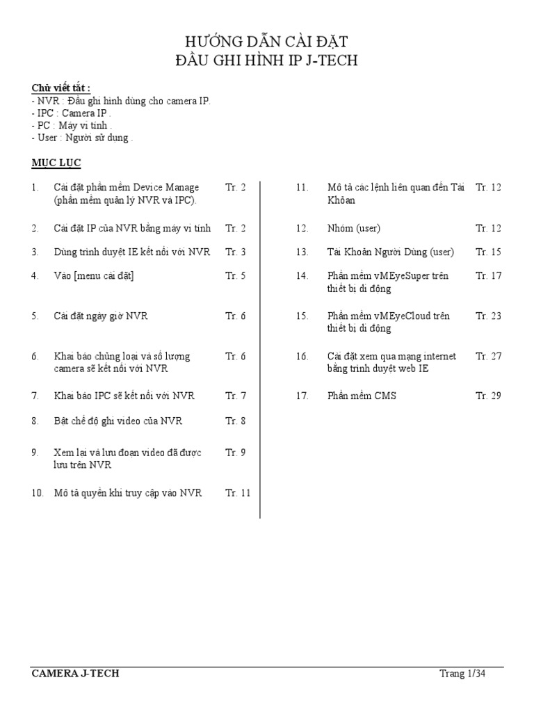 Huong Dan Cai Dat Dau Ghi IP J-TECH1 | PDF