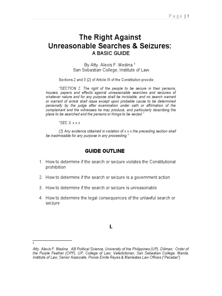 The Right Against Unreasonable Searches & Seizures:: A Basic Guide ...