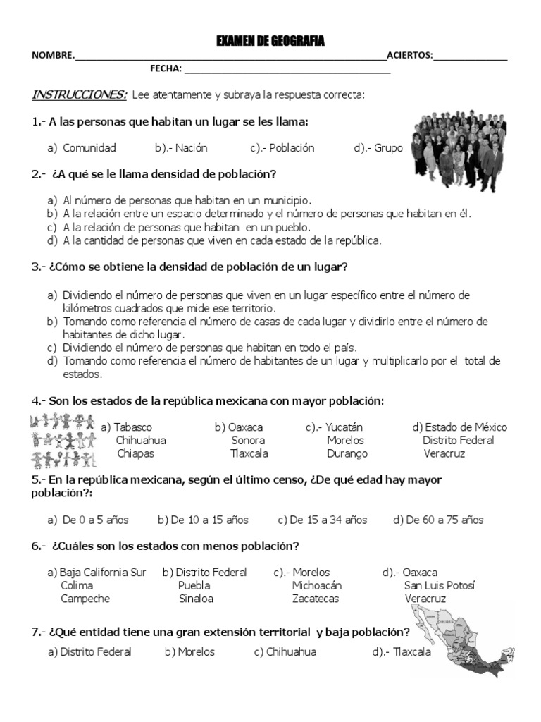 Examen de Geografia | Descargar gratis PDF | Migración humana | México