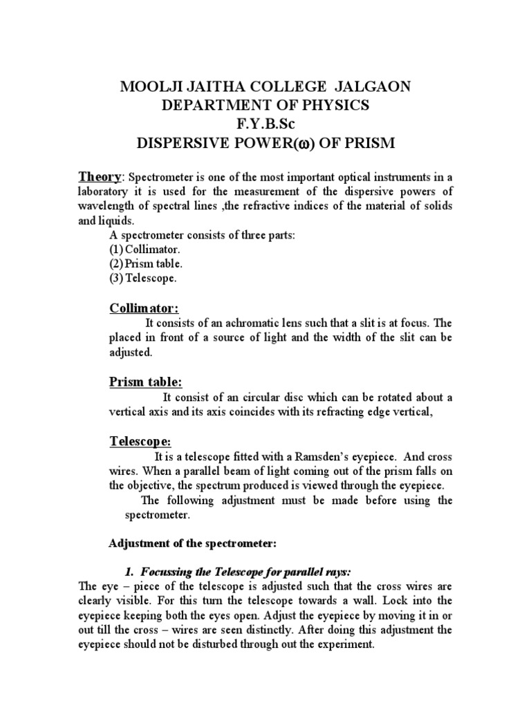 Dispersive Power | PDF | Dispersion (Optics) | Prism