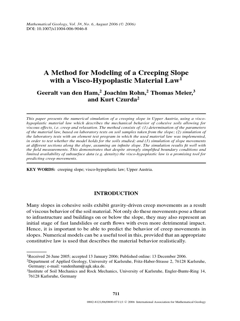 A Method For Modeling of A Creeping Slope With A Visco-Hypoplastic ...