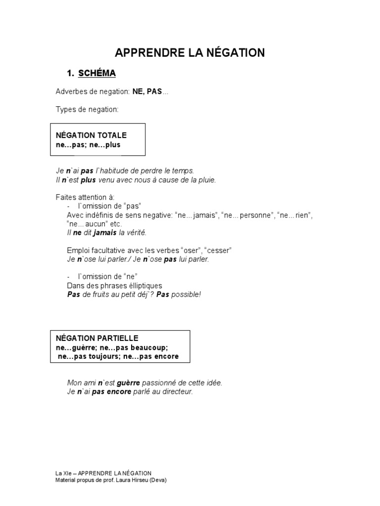 Guide sur la Négation en Français | PDF | Linguistique | Grammaire