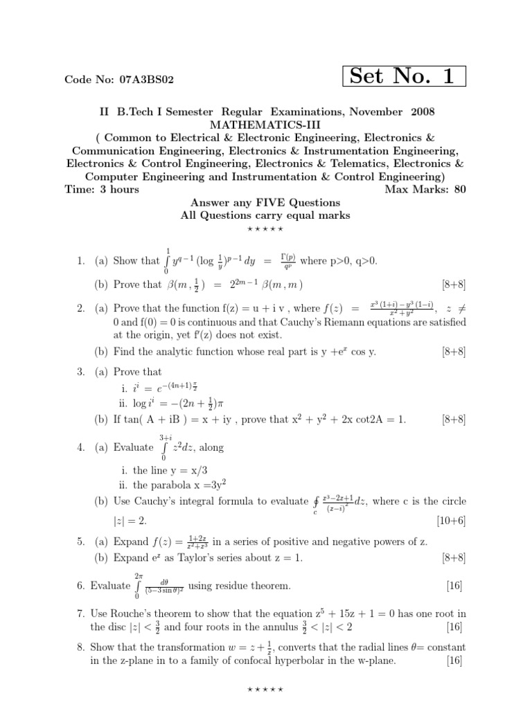 m3 Regular Jntu Question Papers 2008 | PDF | Complex Number | Trigonometric Functions
