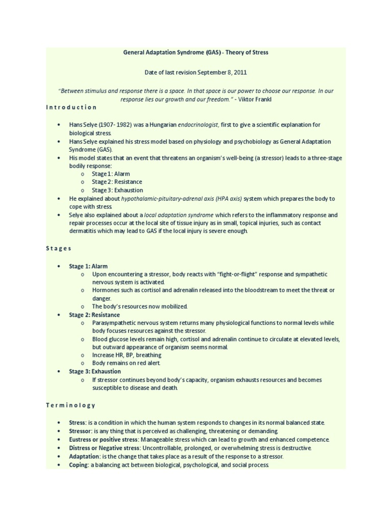 General Adaptation Syndrome | PDF | Stress (Biology) | Anxiety