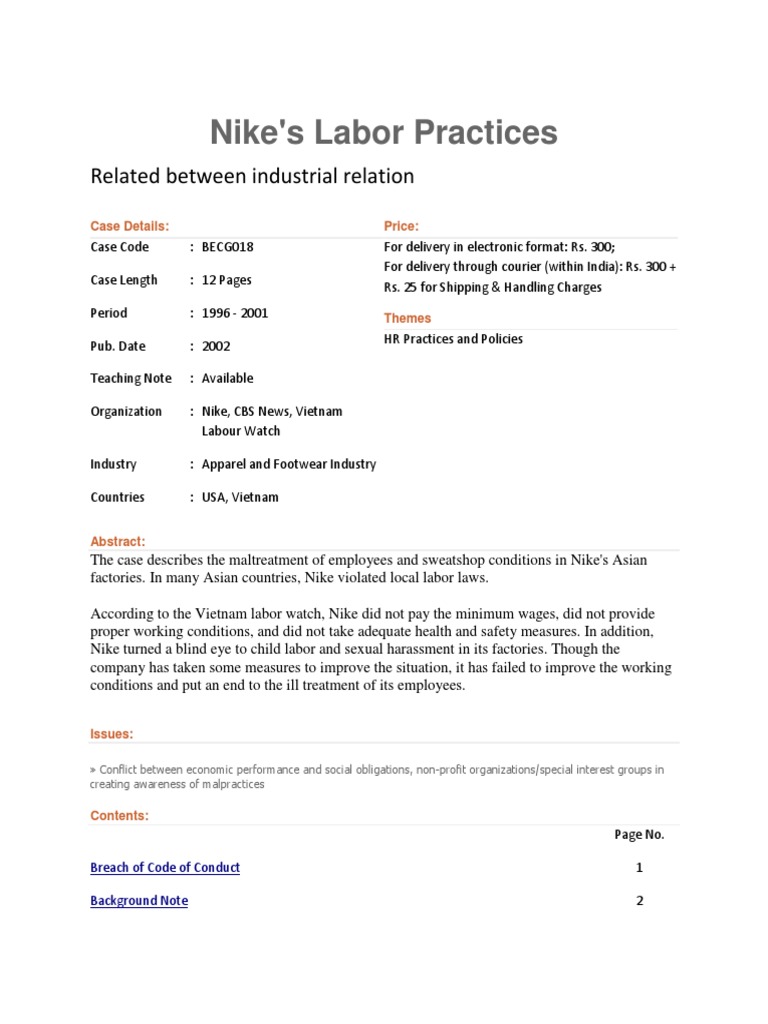 Case Study of Nike | PDF | Nike | Abusive Behaviour