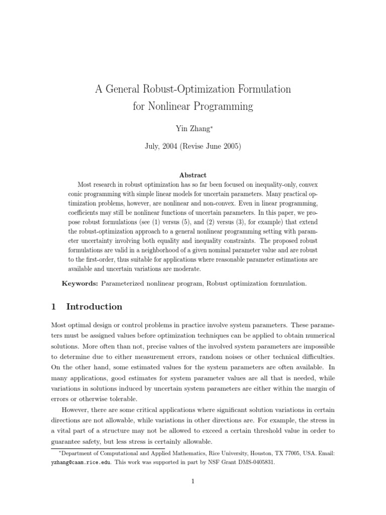 Zhang A General Robust Optimization Formulation For Nonlinear Programming Pdf Nonlinear
