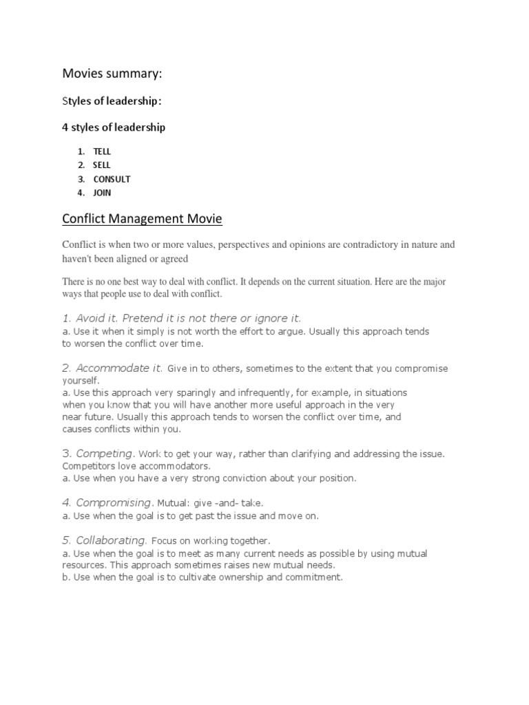 Movies Summary and BATNA HANDOUT | Download Free PDF | Negotiation ...