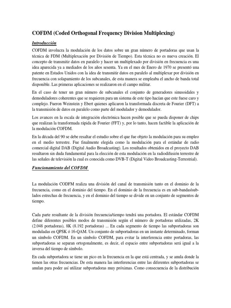 Modulacion Cofdm | PDF | Multiplexación por división de frecuencia ...