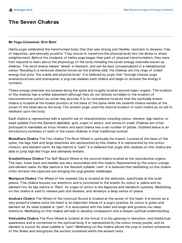 The Seven Chakras | PDF | Chakra | Yoga