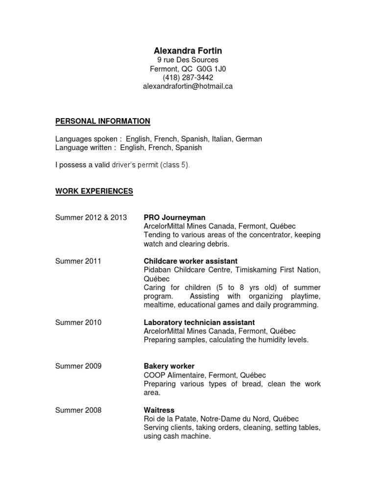 Multilingual Resume of Alexandra Fortin | PDF | Business