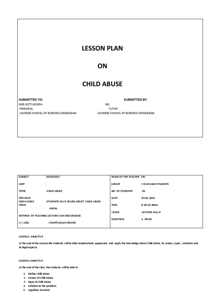 Addressing the Issue of Child Abuse: A Lesson Plan on Causes, Signs ...