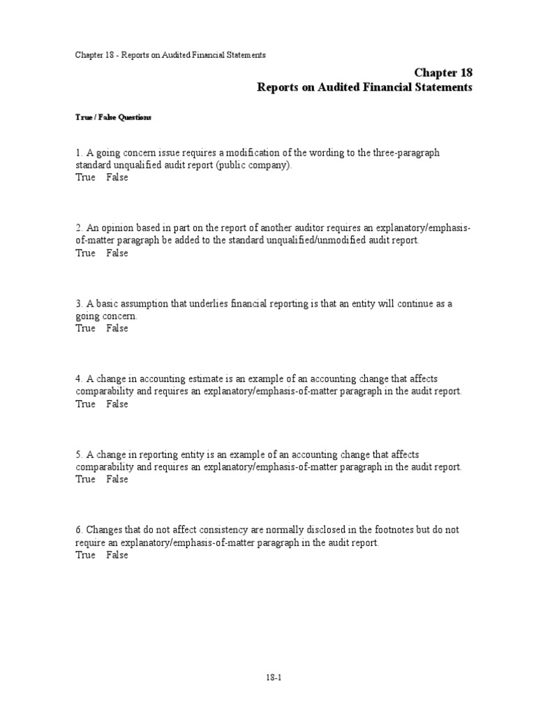 Chap 018 | PDF | Auditor's Report | Going Concern