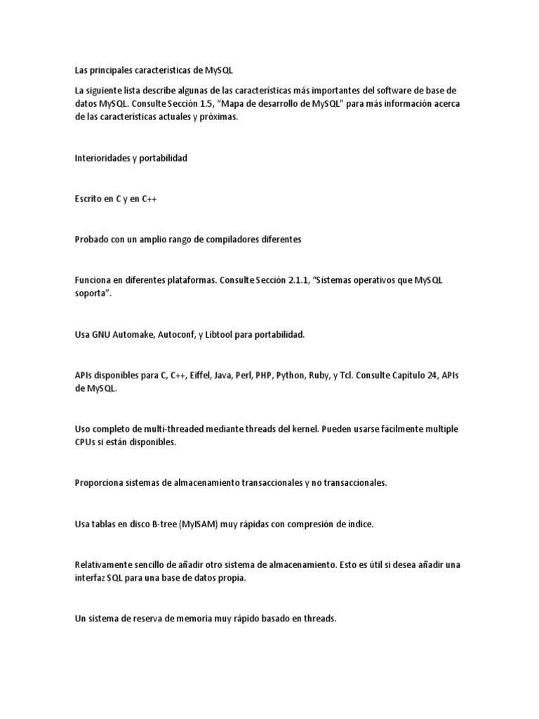 Las Principales Características de MySQL | PDF | Mi sql | SQL