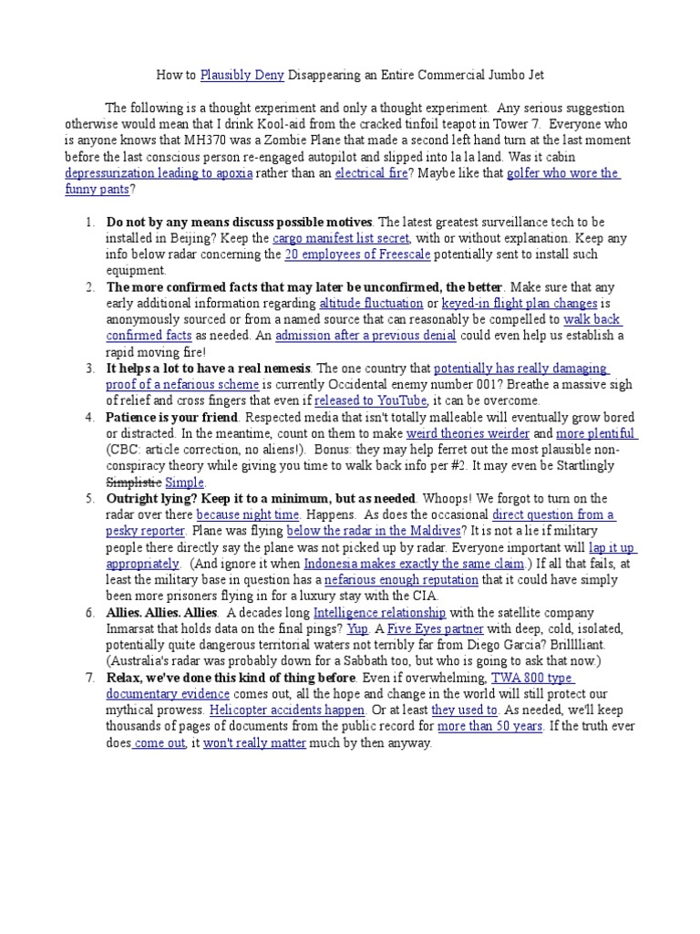 How To Plausibly Deny Disappearing A Commercial Jumbo Jet | PDF ...