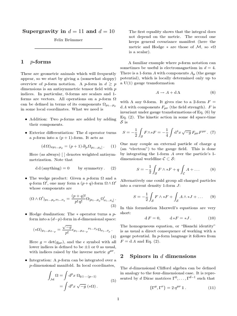 Supergravity in D 11 and D 10 | PDF | Gauge Theory | Differential Form