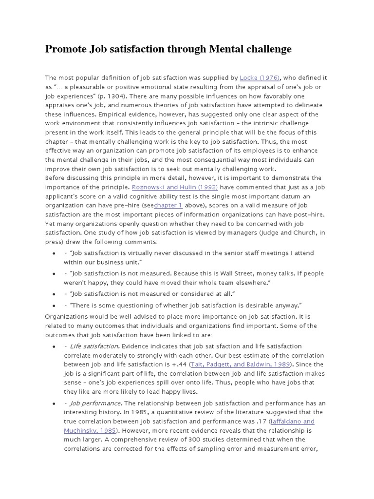 Promote Job Satisfaction Through Mental Challenge | PDF | Job ...