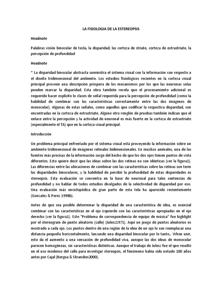La Fisiologia de La Estereopsis | PDF | Percepción visual | Neurona