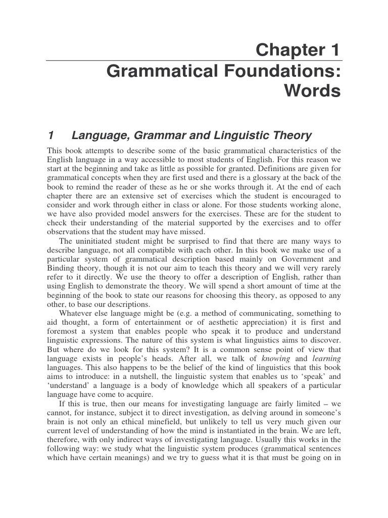 Grammatical Foundations: Words: 1 Language, Grammar and Linguistic ...