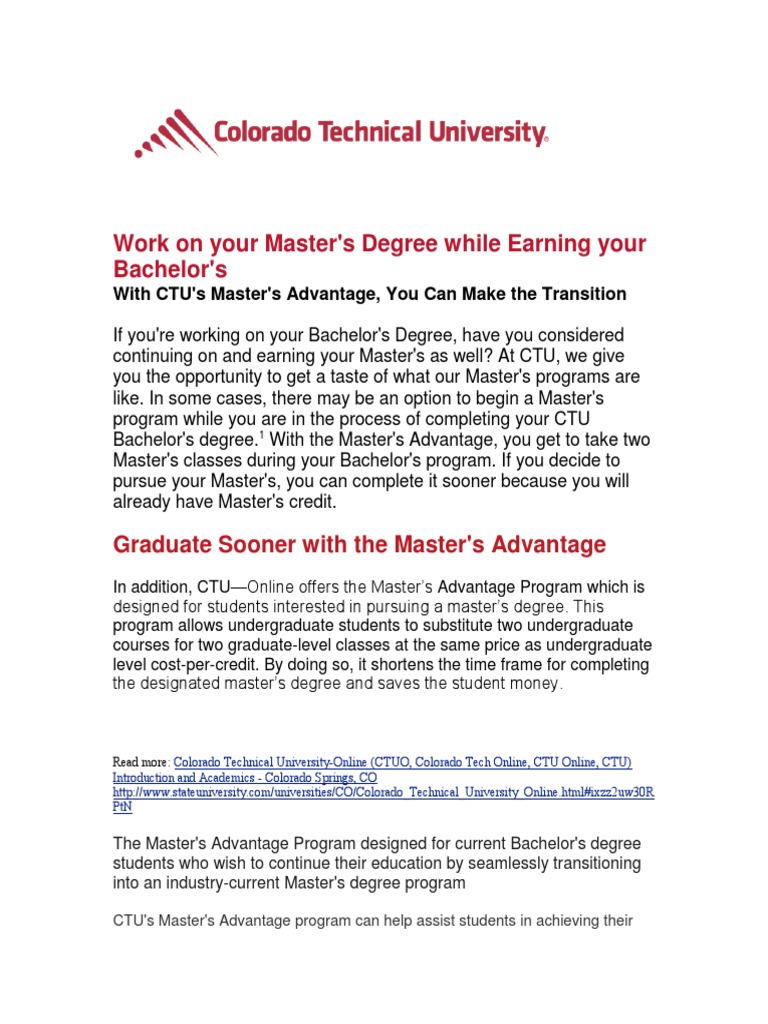 CTU Master's Advantage Program | PDF | Master Of Business ...